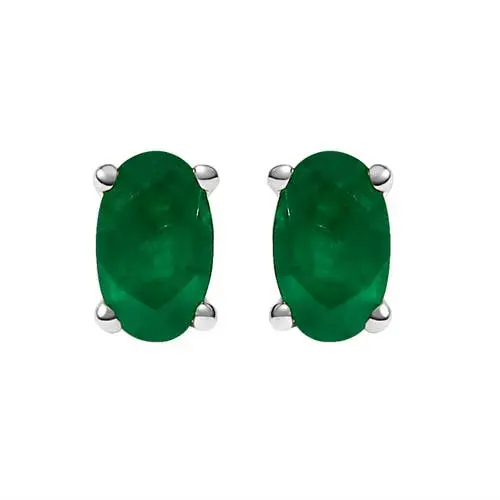 HAUS OF BRILLIANCE 14k Gold Gemstone Stud Earrings - White | Green Emerald